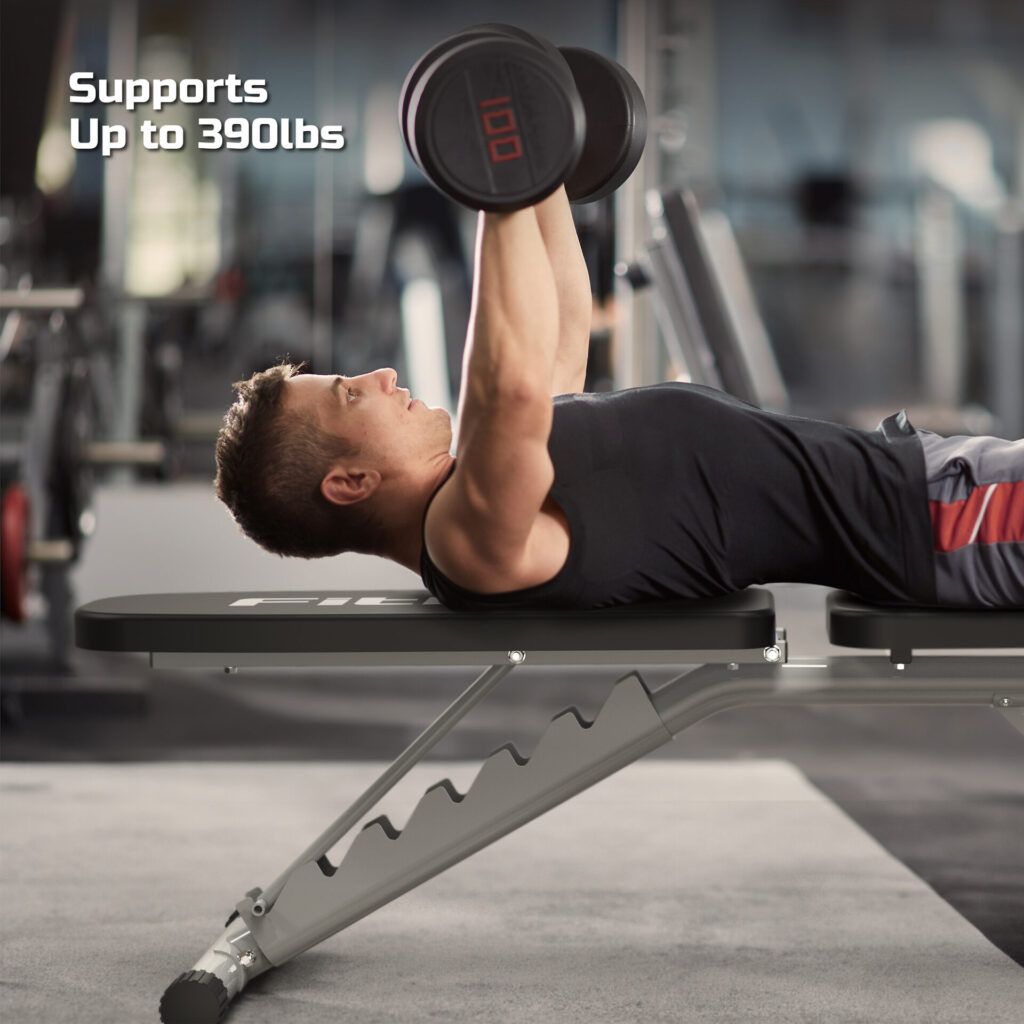 Adjustable Workout Bench – 6 Positions, Curl Bar & Leg Lever - FitRx™
