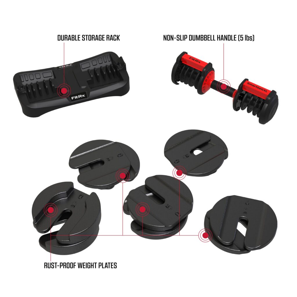 SmartBell XL Adjustable Dumbbell 10–90lbs with Storage Rack - FitRx™