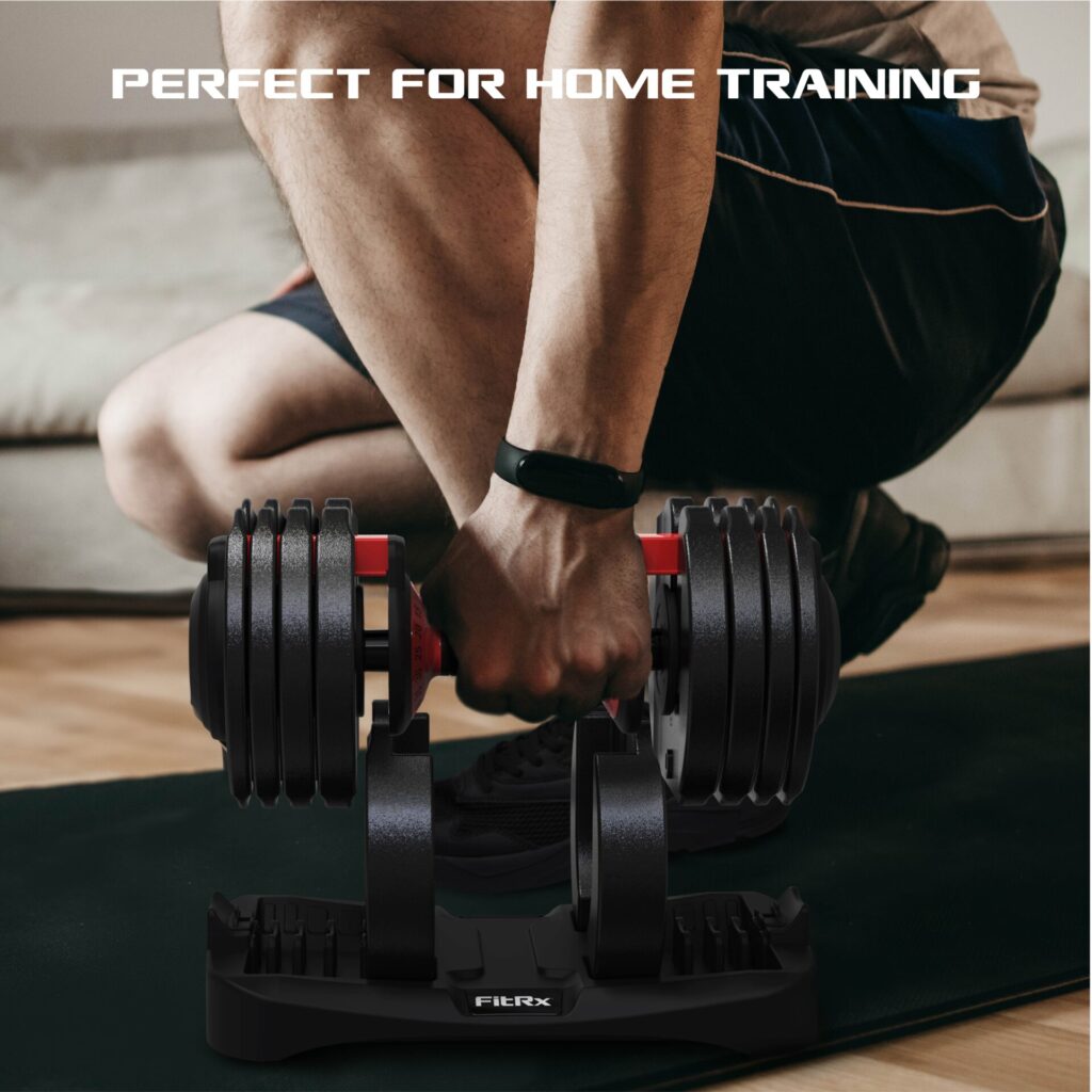 SmartBell XL Adjustable Dumbbell 10–90lbs with Storage Rack - FitRx™