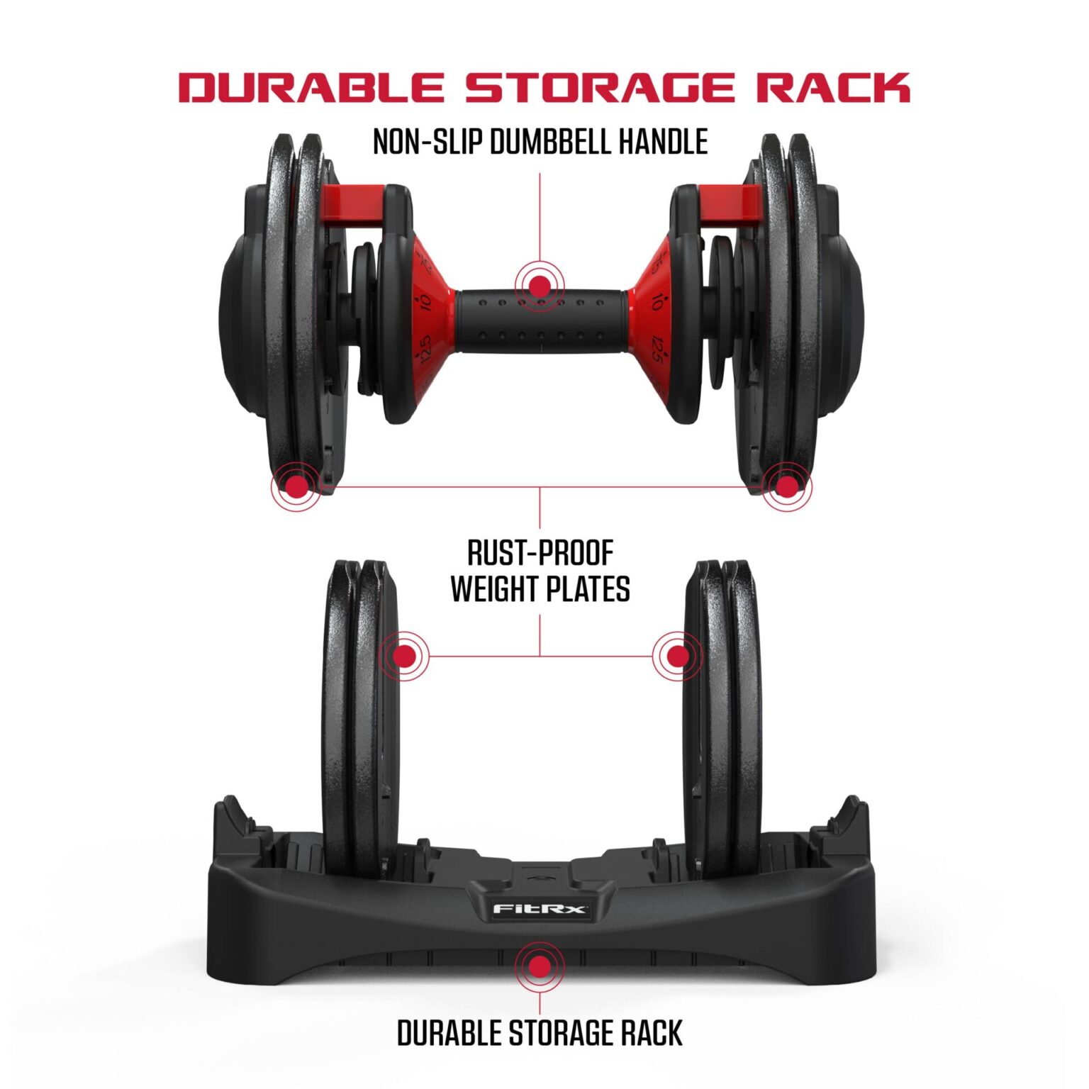 SmartBell Adjustable Dumbbell 5–25lbs with Storage Rack - FitRx™