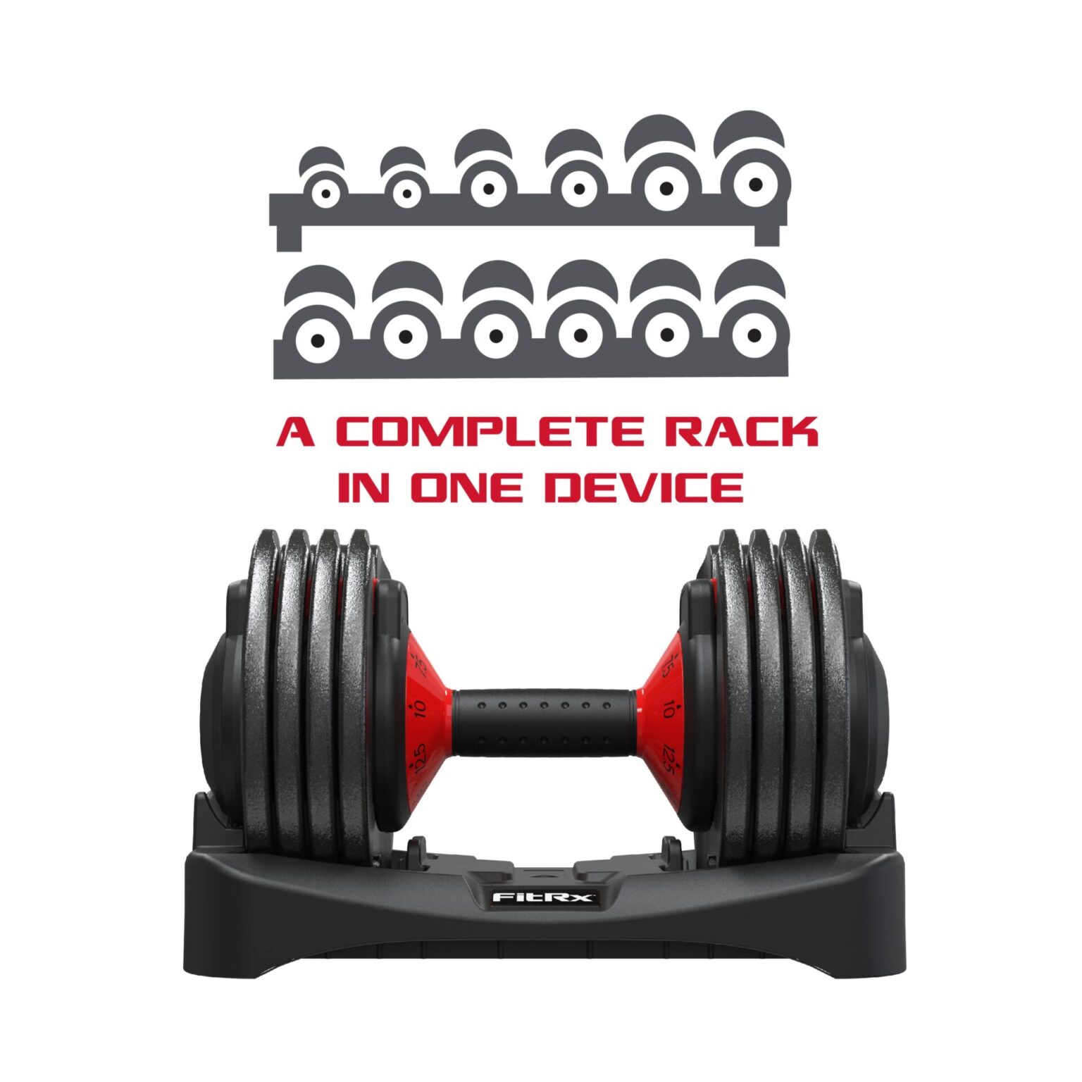 SmartBell Adjustable Dumbbell 5–25lbs with Storage Rack - FitRx™