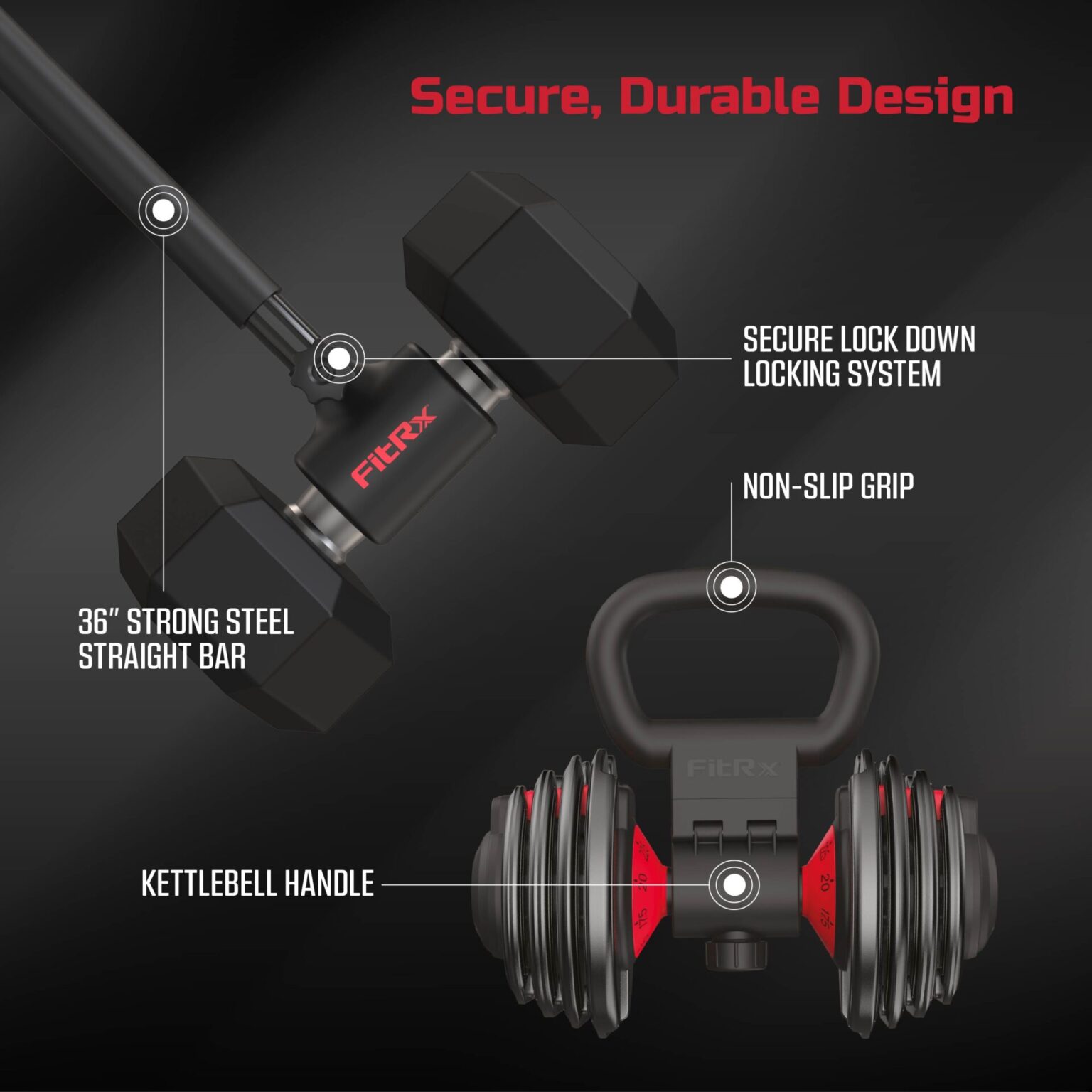X-Bell System – Convert Dumbbells to Barbell or Kettlebell, 200lbs - FitRx™